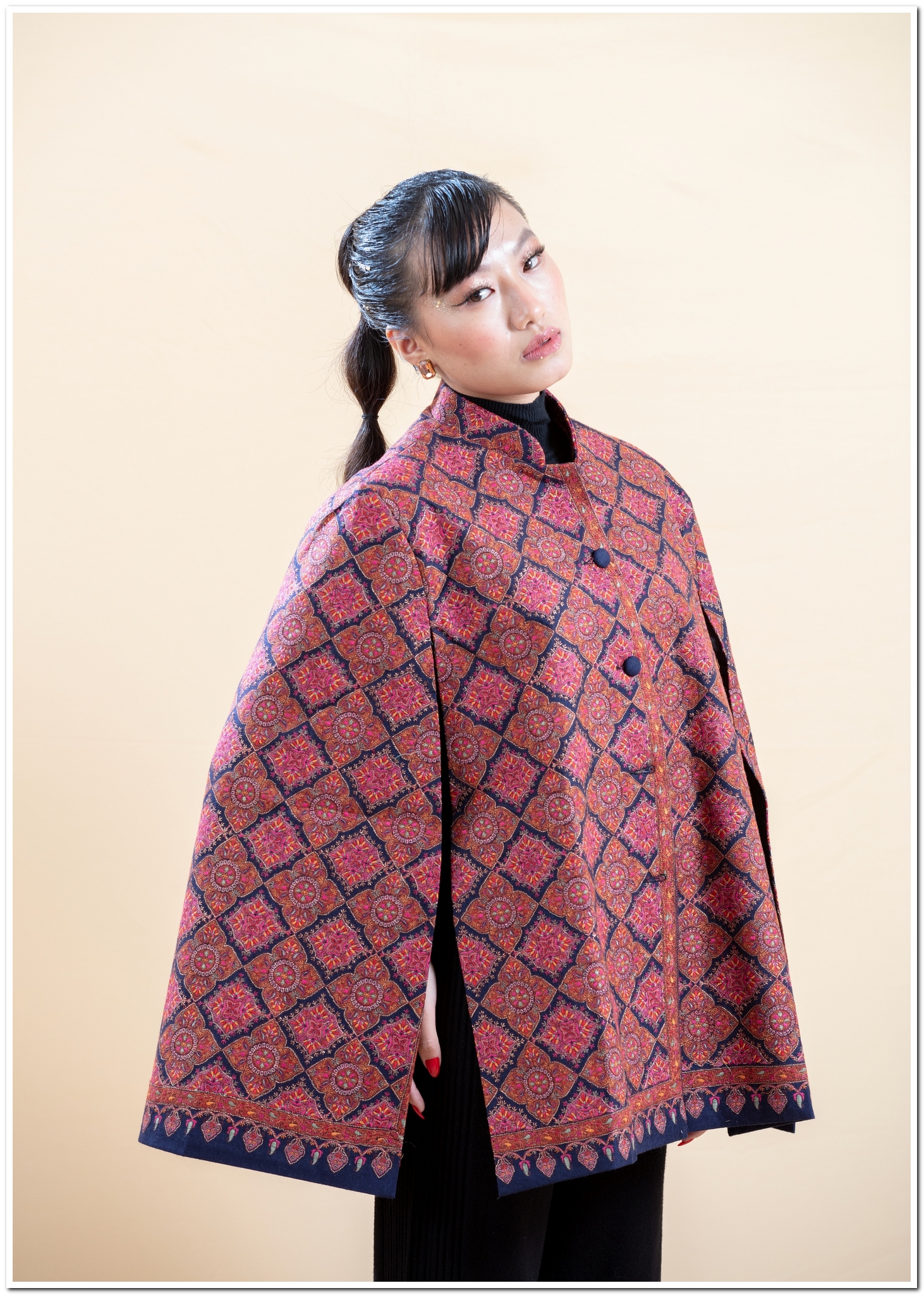 Ruby Red Jamavar Cape - The Vintage Weaves